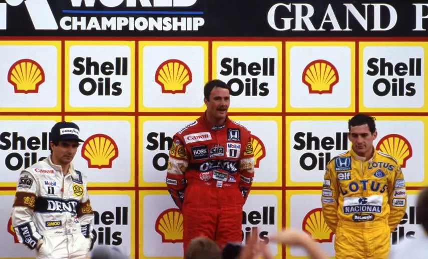 Podium Senna Piquet Mansell